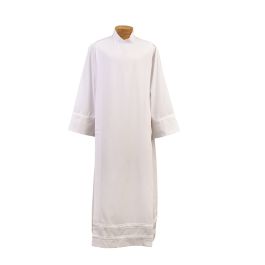 Front Wrap Alb 4334 with White Embroidered Braid on Cuff and Bottom